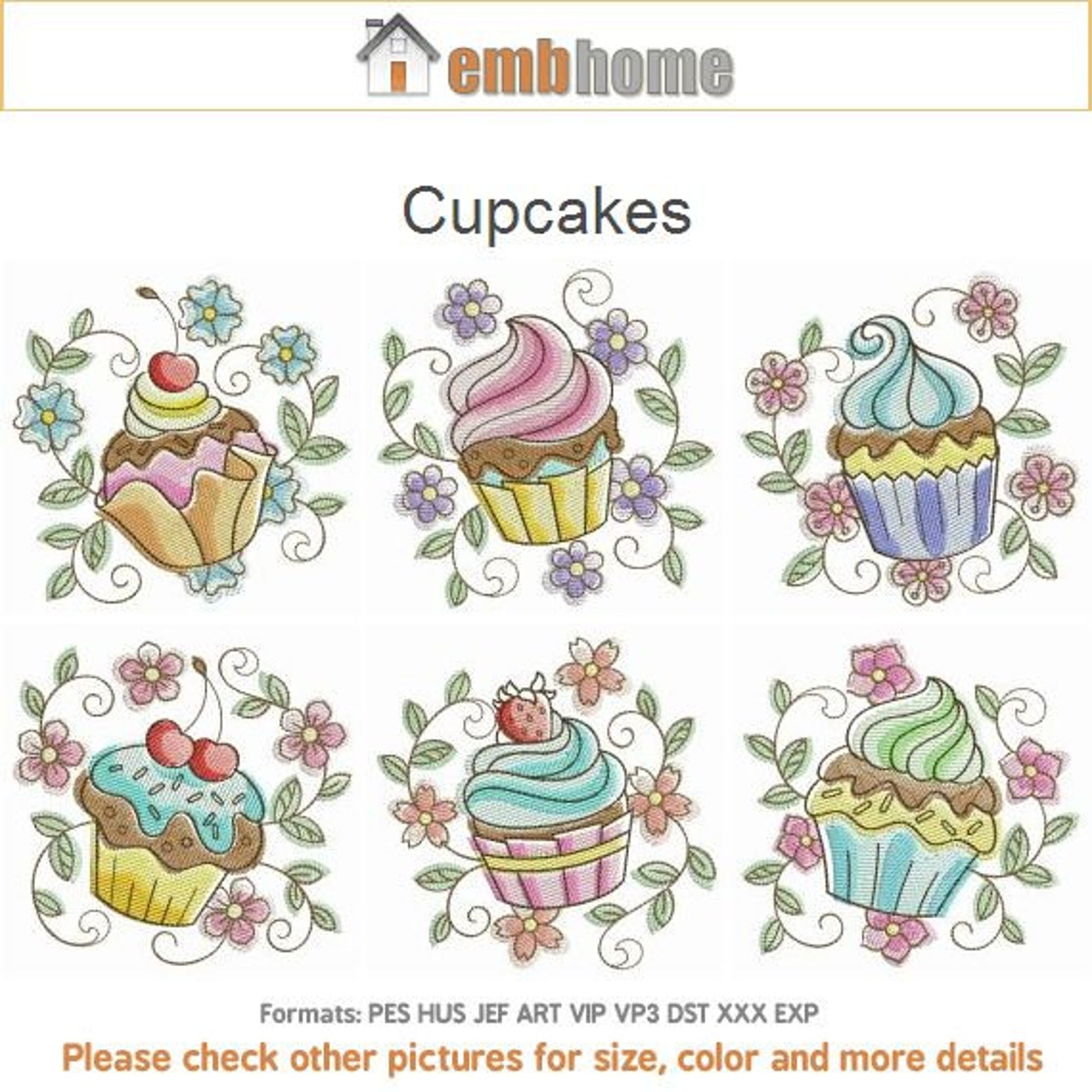 Cupcakes Embroidery Designs Instant Download 4x4 5x5 6x6 Hoop - Etsy