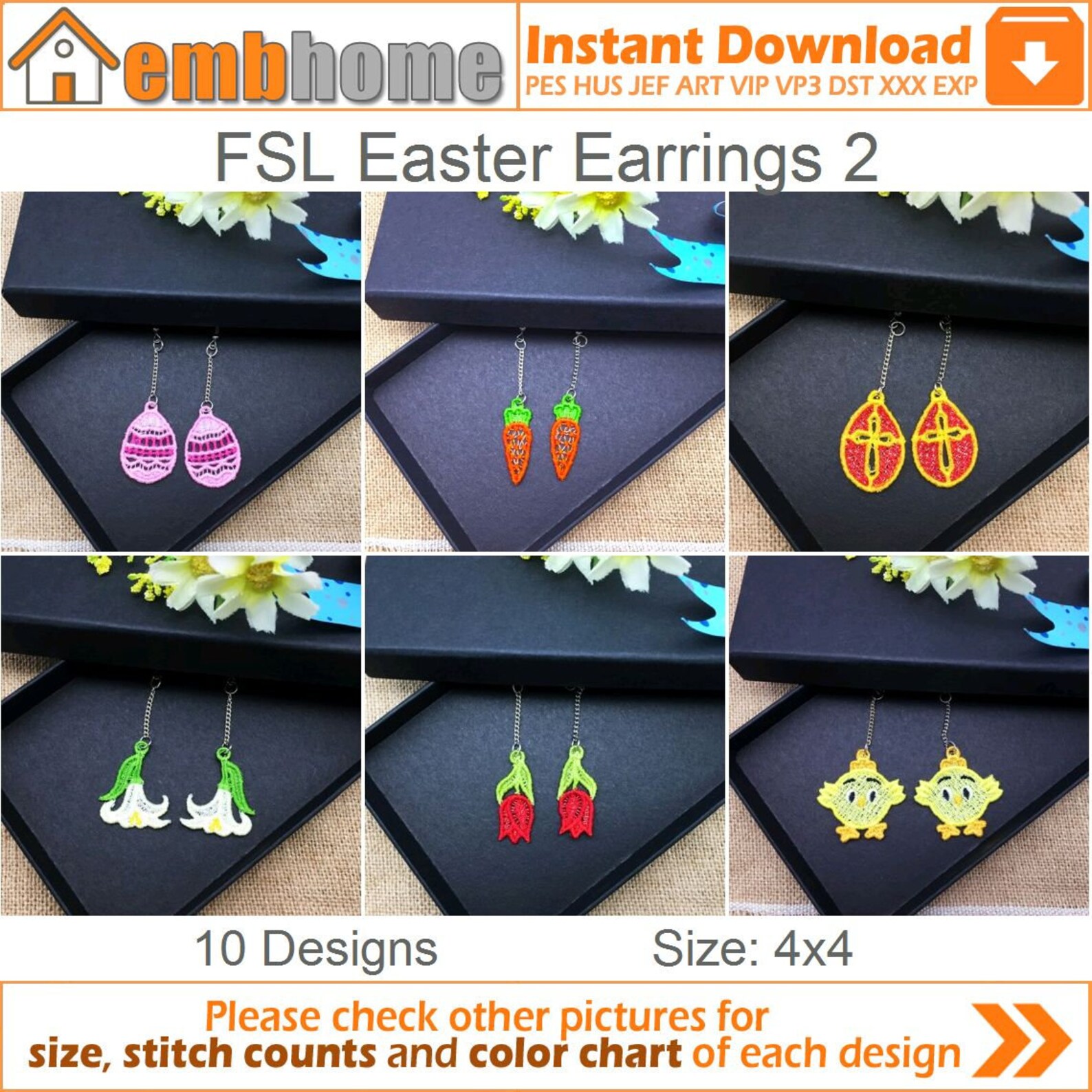 FSL Easter Earrings Free Standing Lace Machine Embroidery - Etsy