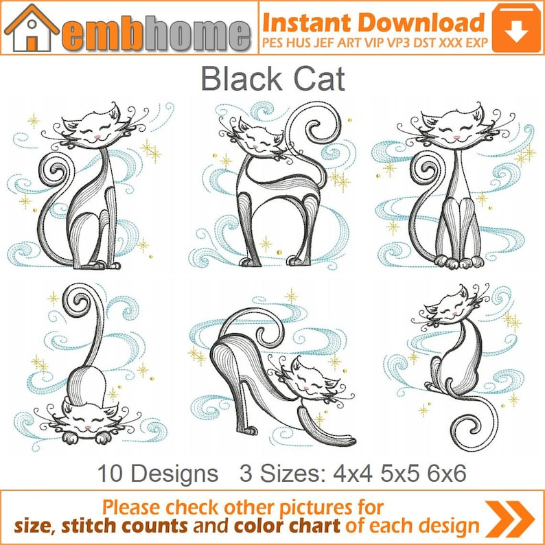 Black Cat Machine Embroidery Designs Pack Instant Download 4x4 - Etsy