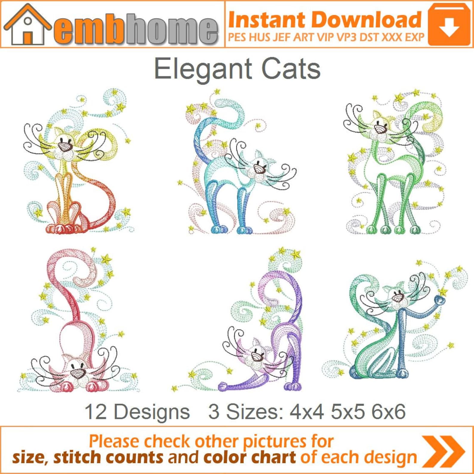 Elegant Cats Machine Embroidery Designs Pack Instant Download - Etsy