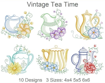Afternoon Tea Time Machine Embroidery Designs Pack Instant Download 4x4 ...