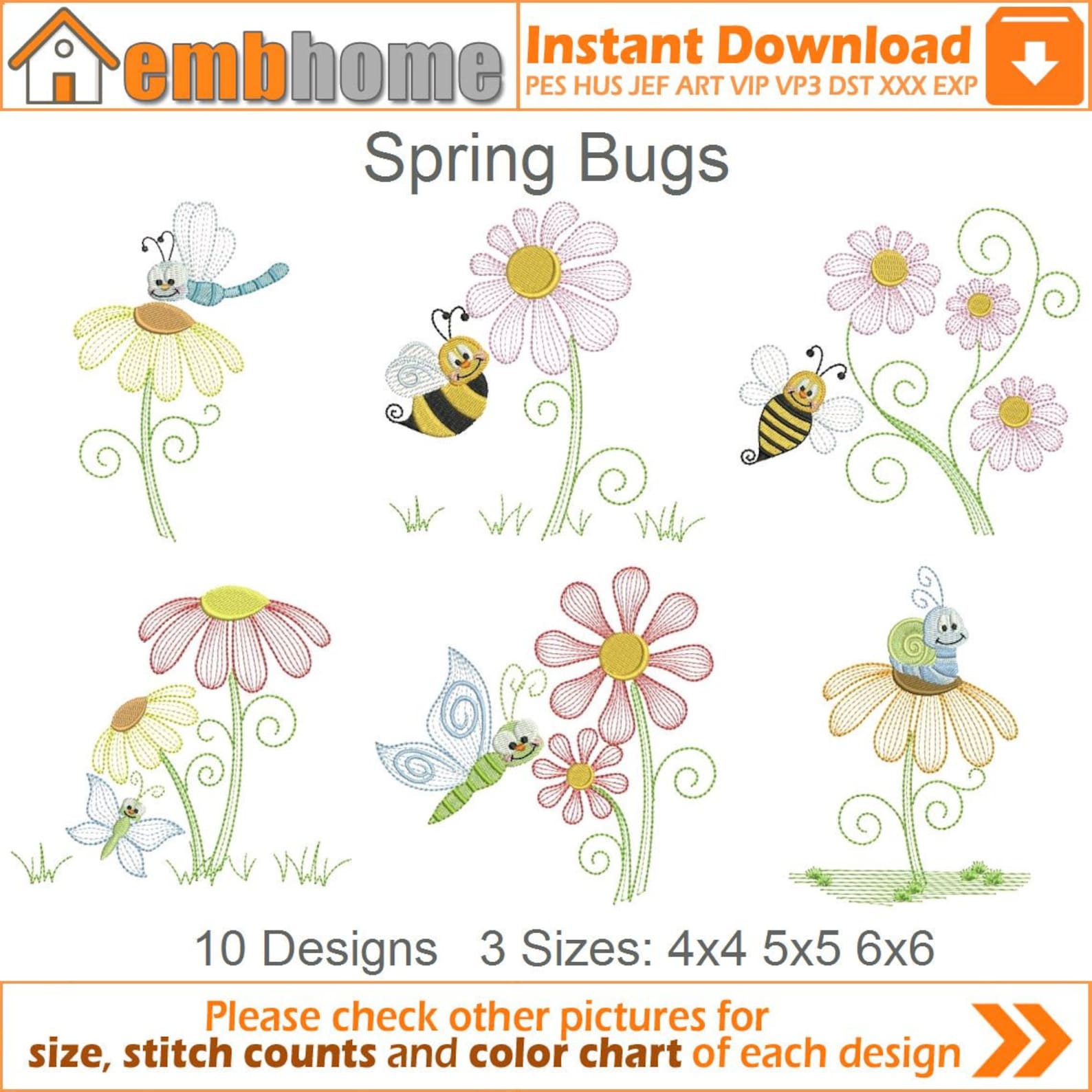 Spring Bugs Machine Embroidery Designs Instant Download 4x4 5x5 6x6 ...