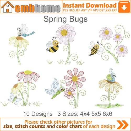 Spring Has Sprung Embroidery Designs Pack Instant Download 5x5 - Etsy