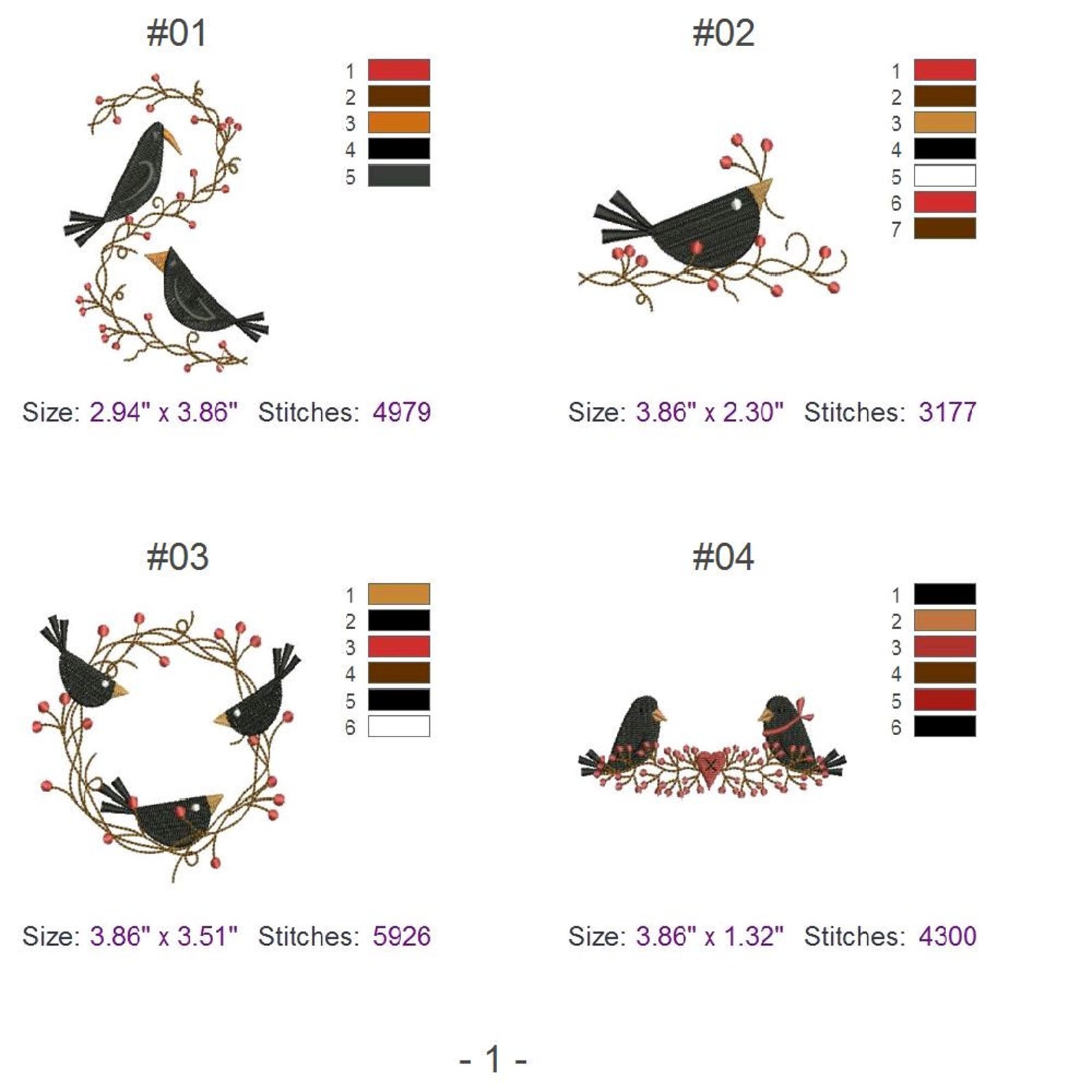 Folk Crows Vine Machine Embroidery Designs Pack Instant Download 4x4 ...
