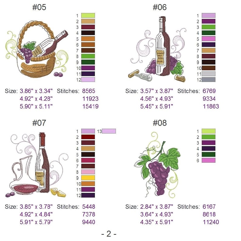 Wine and Grapes Machine Embroidery Designs Instant Download 4x4 5x5 6x6 ...
