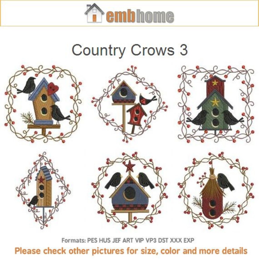 Country Crows Primitive Bird Machine Embroidery Designs Pack - Etsy