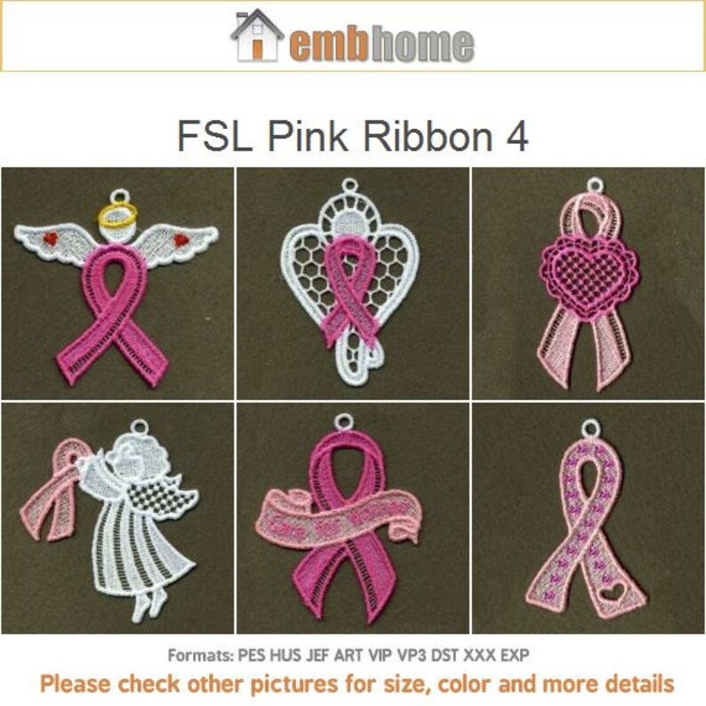 FSL Pink Ribbon Ornament Free Standing Lace Machine Embroidery | Etsy
