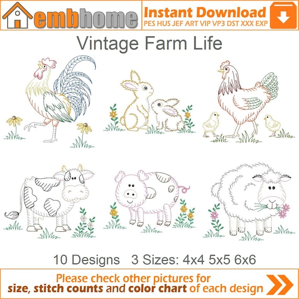 Vintage Farm Animal Embroidery Designs - Etsy