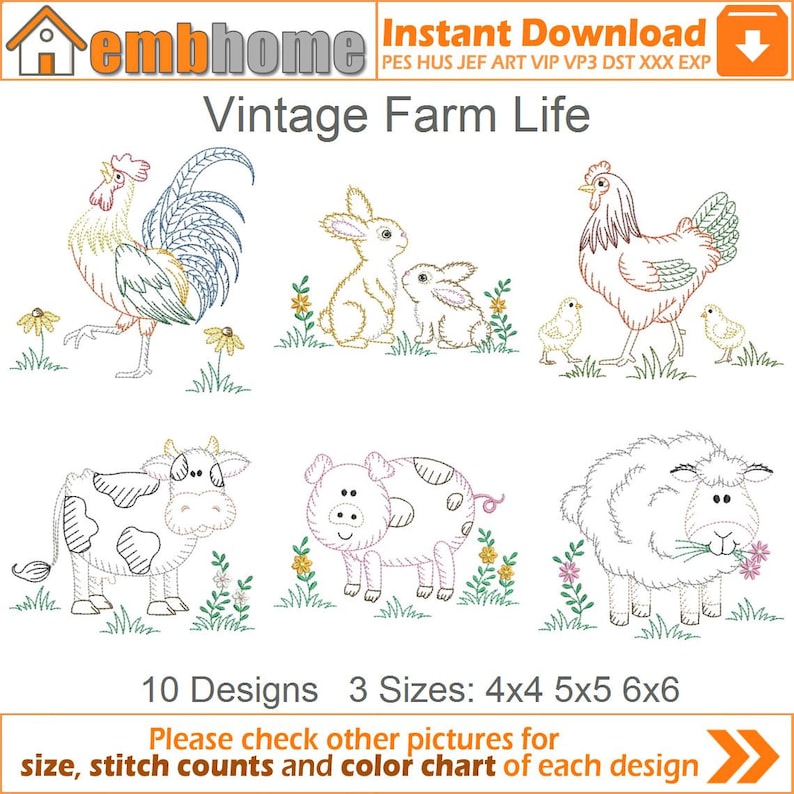 Vintage Farm Life Machine Embroidery Designs Instant Download - Etsy