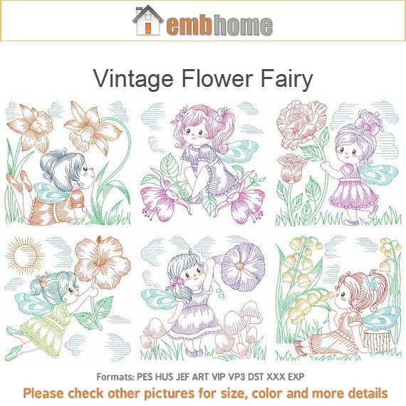 Vintage Flower Fairy Machine Embroidery Designs Pack Instant - Etsy