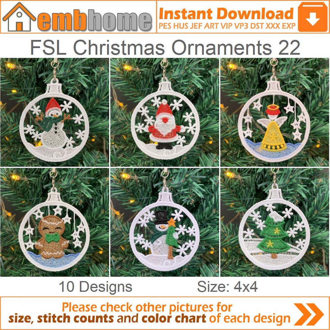 FSL Christmas Ornaments Free Standing Lace Machine Embroidery Designs Instant Download 4x4 Hoop ...