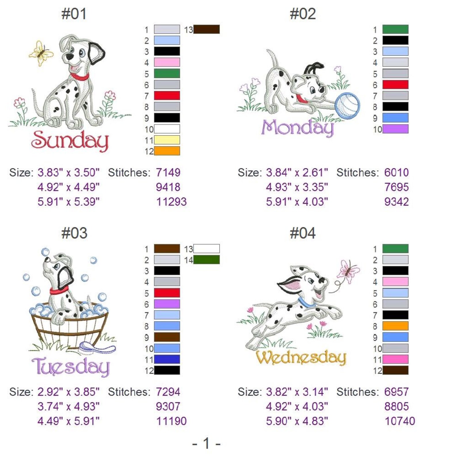 Days of the Week Dalmatian Machine Embroidery Designs Pack - Etsy