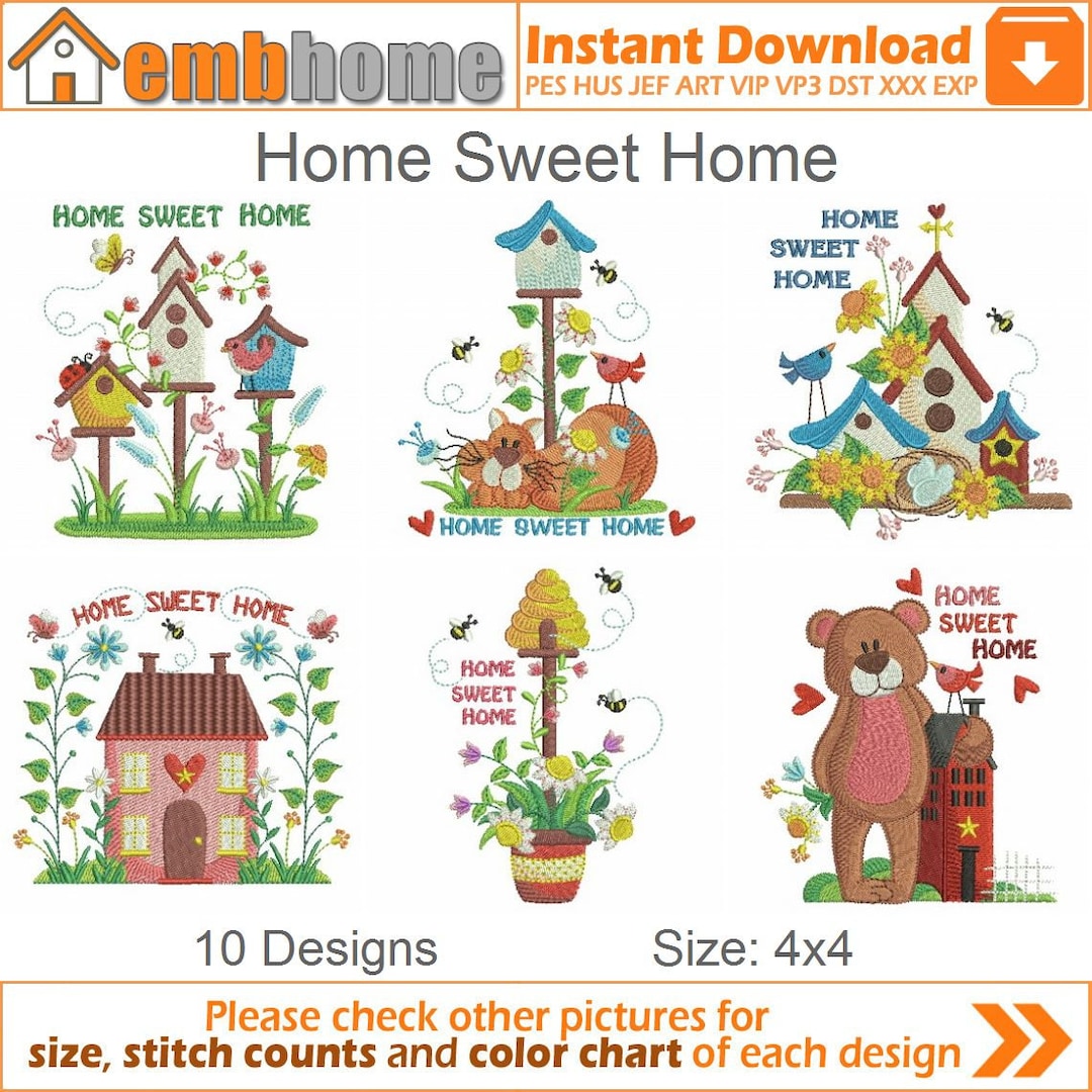 Home Sweet Home Machine Embroidery Designs Instant Download 4x4 Hoop 10 ...