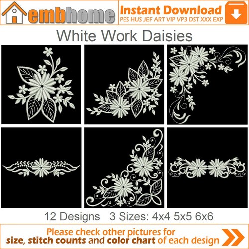 White Work Elegance Machine Embroidery Designs Instant - Etsy