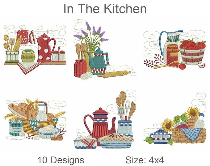 In the Kitchen Machine Embroidery Designs Instant Download 4x4 Hoop 10 ...