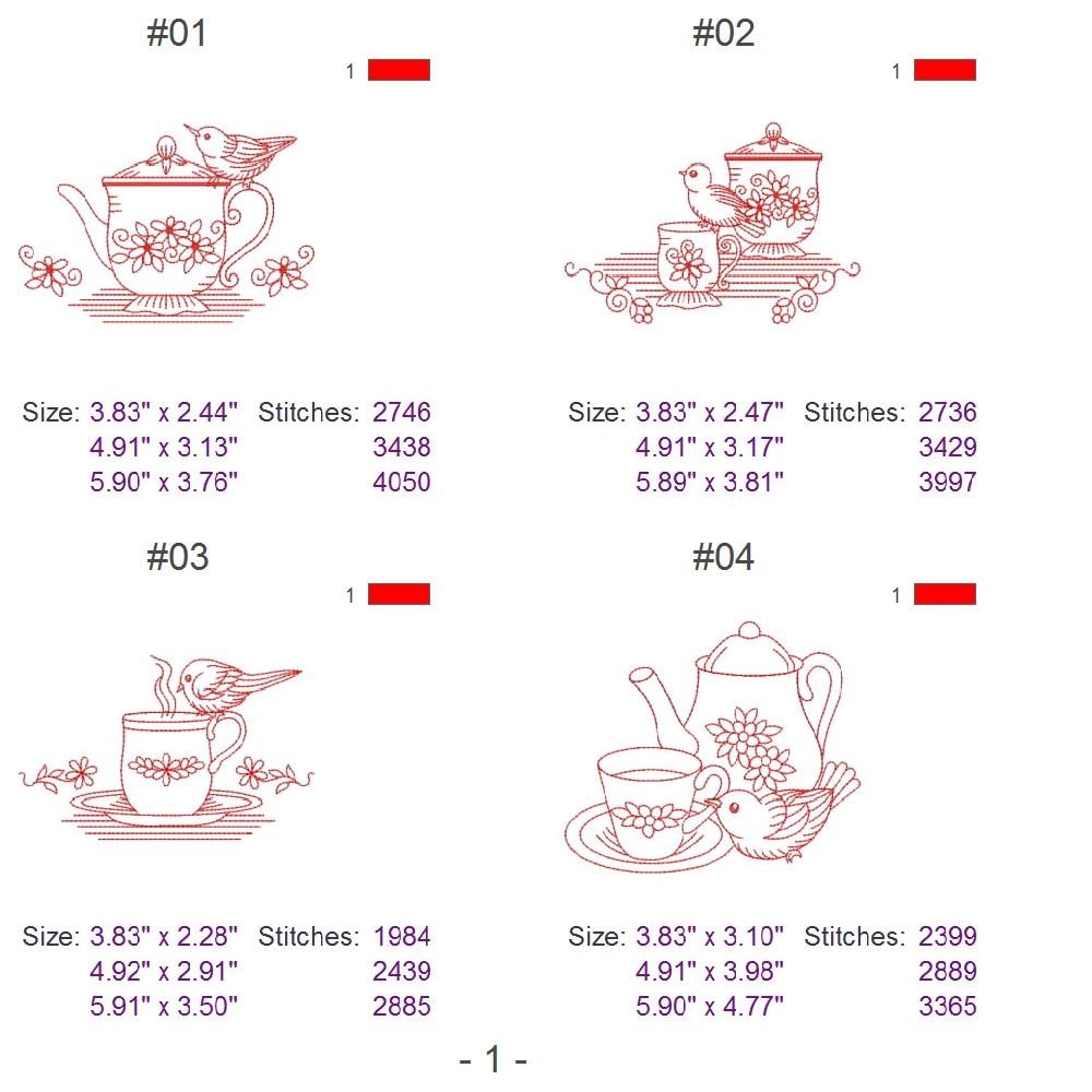 Redwork Tea Time Machine Embroidery Designs Instant Download 4x4 5x5 ...