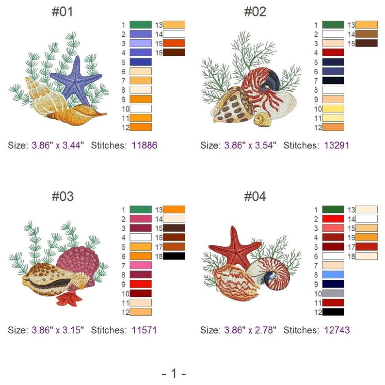 Seashells Machine Embroidery Designs Pack Instant Download 4x4 Hoop 11 ...