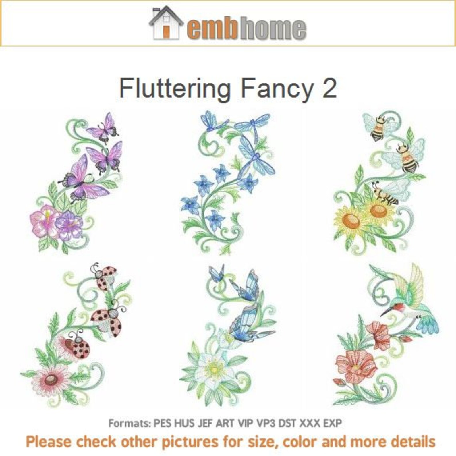 Fluttering Fancy Machine Embroidery Designs Pack Instant - Etsy