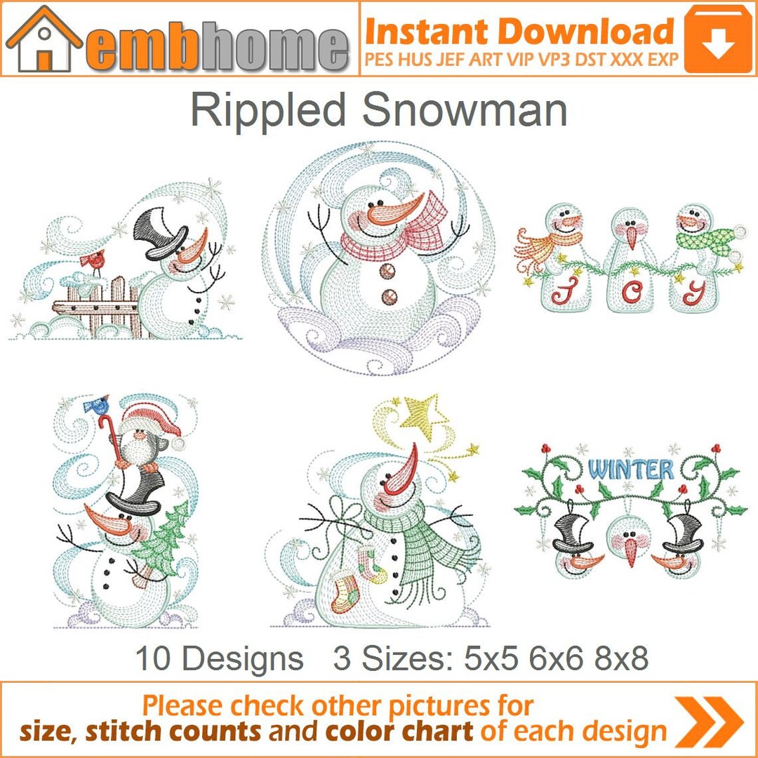 Rippled Snowman Machine Embroidery Designs Instant Download - Etsy