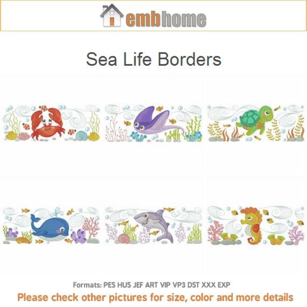 Sea Life Borders Machine Embroidery Designs Instant Download - Etsy