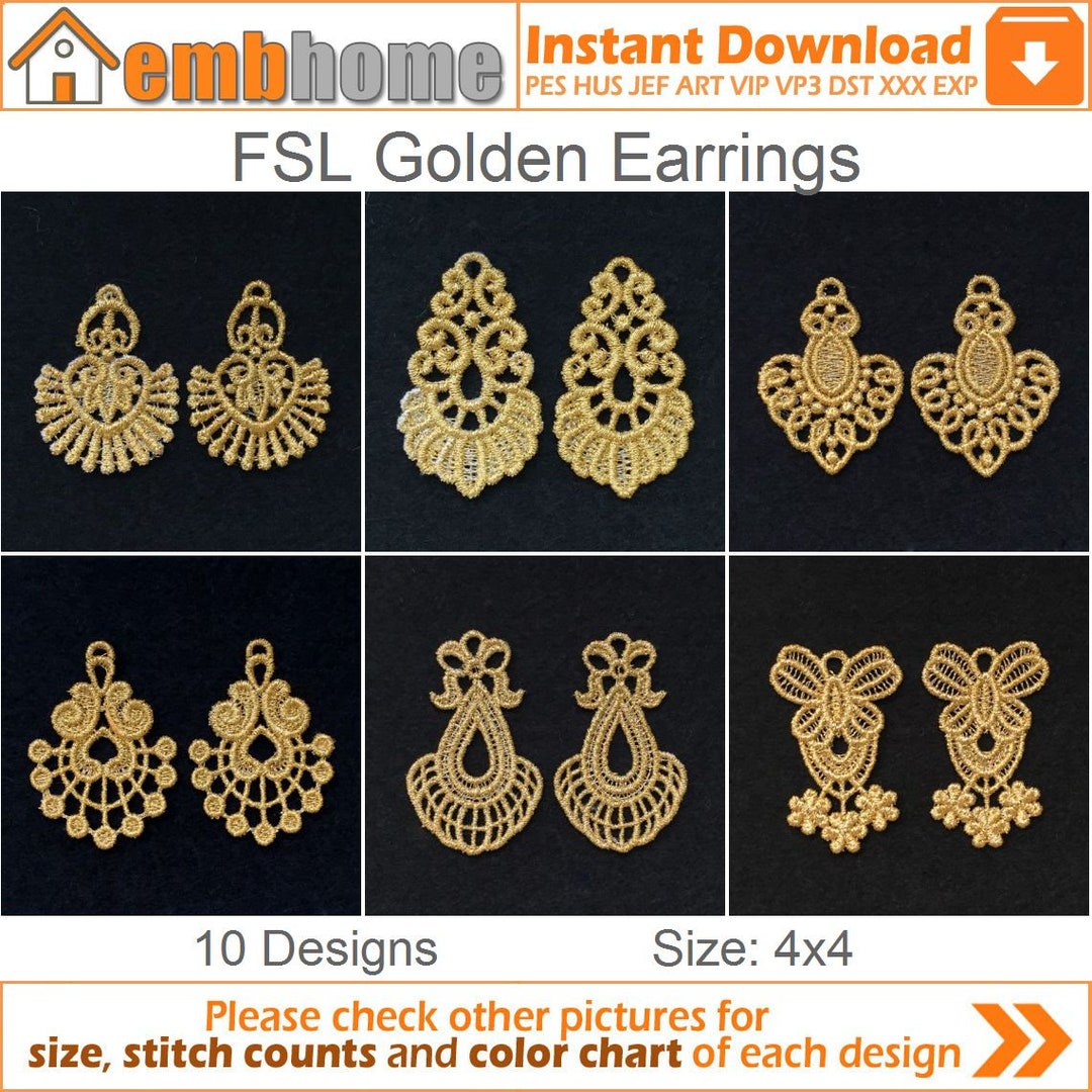 FSL Golden Earrings Free Standing Lace Machine Embroidery Designs ...