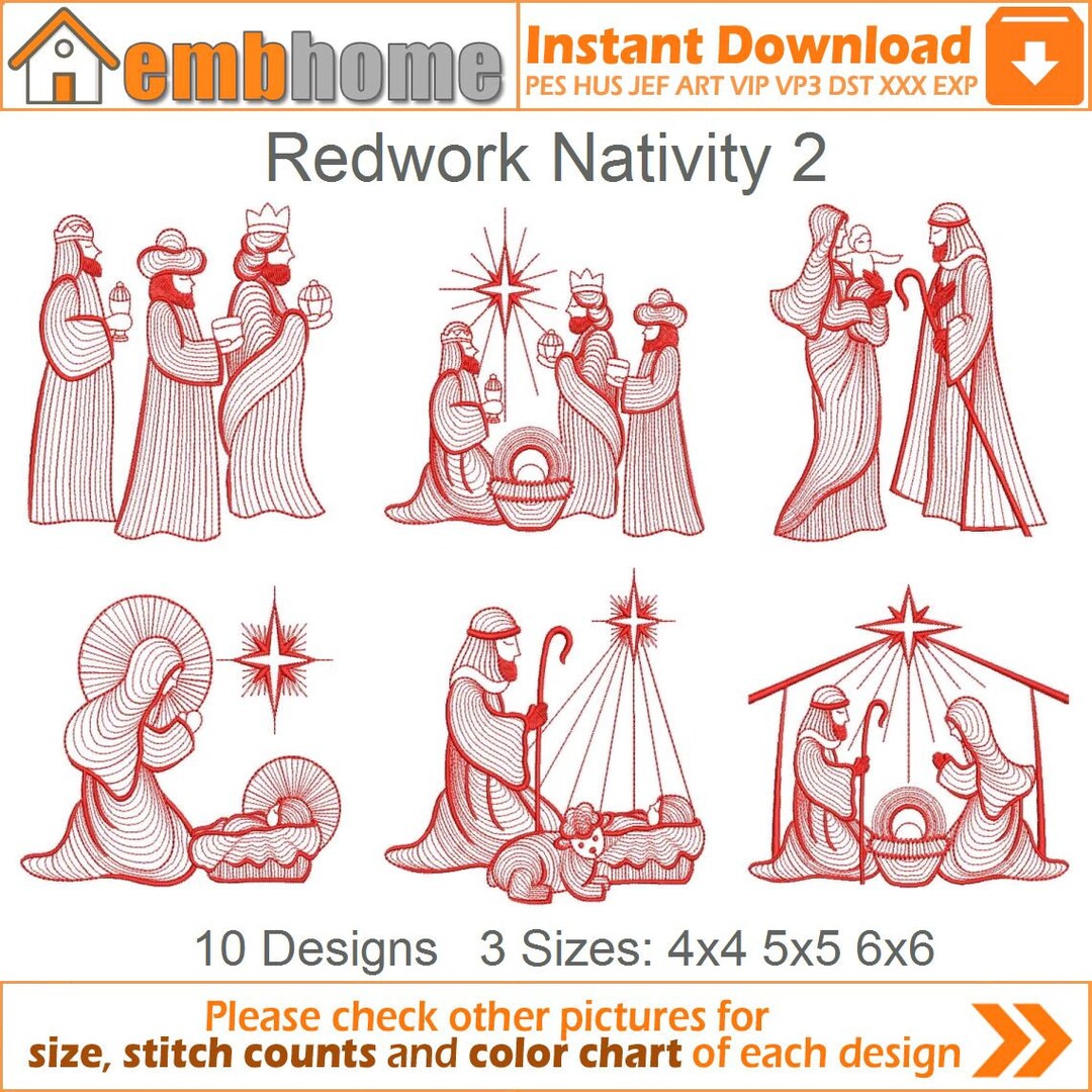 Redwork Nativity Machine Embroidery Designs Instant Download 4x4 5x5 ...