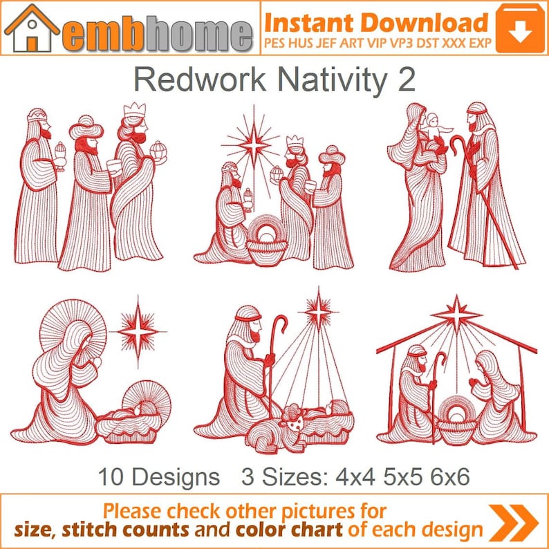 Redwork Nativity Machine Embroidery Designs Instant Download 4x4 5x5 ...