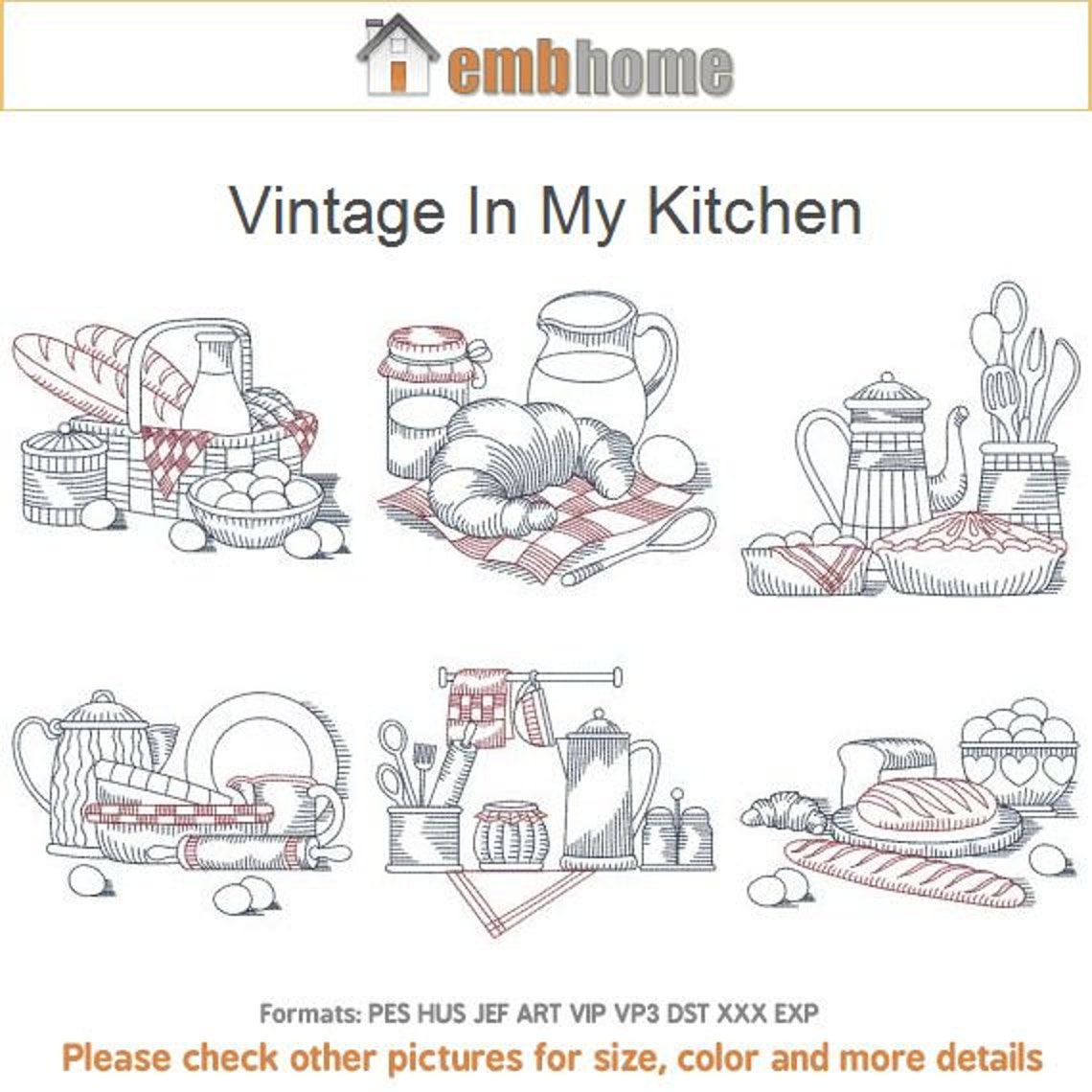 Vintage In My Kitchen Machine Embroidery Designs Pack Instant | Etsy