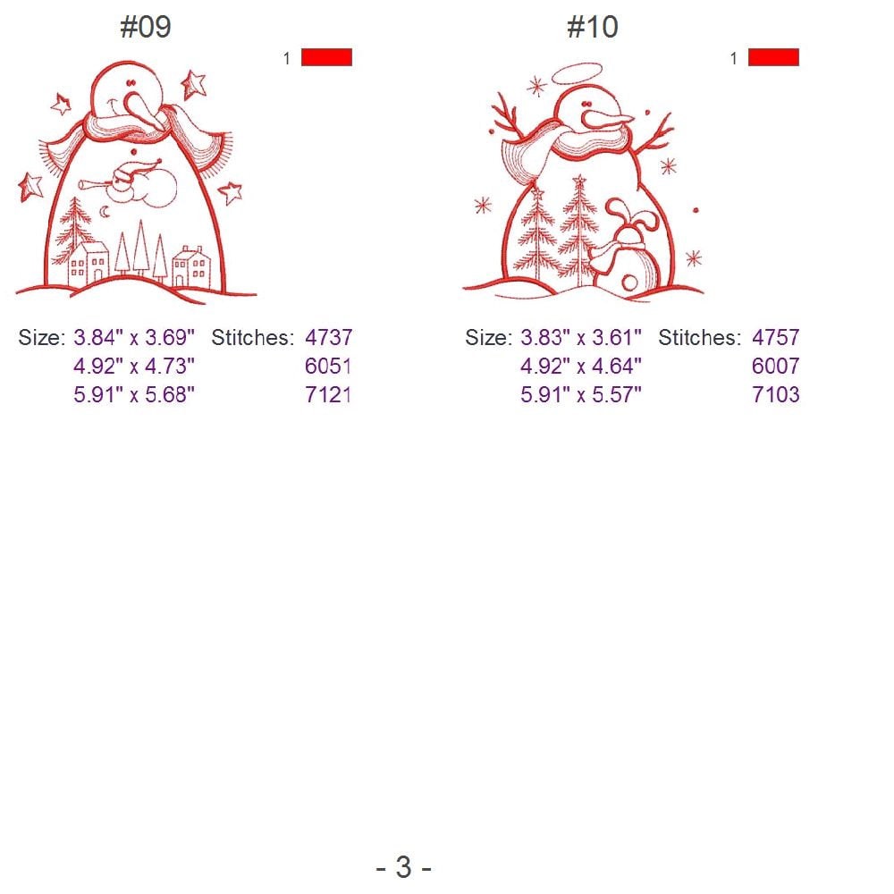 Redwork Country Snowman Machine Embroidery Designs Pack Instant ...