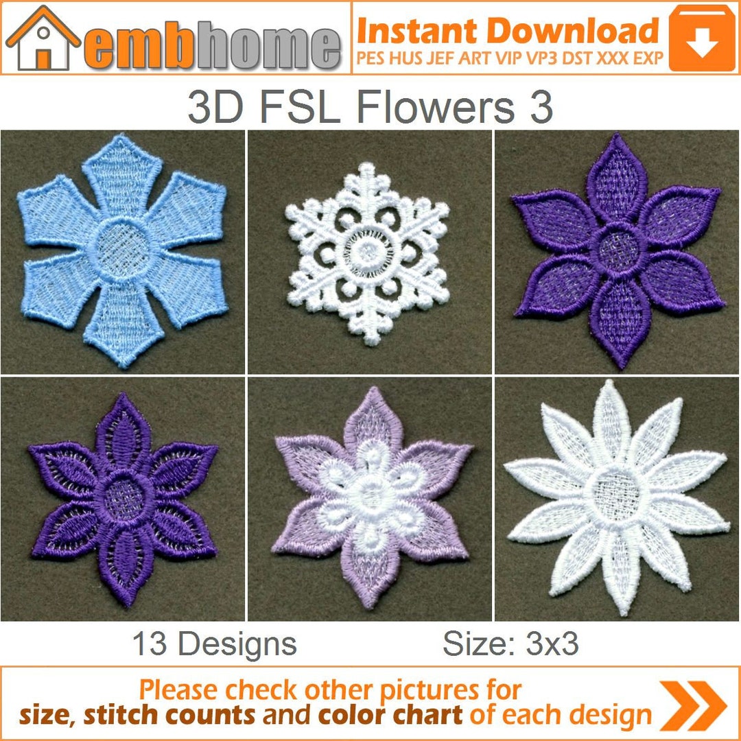 3D FSL Flowers Machine Embroidery Design Free Standing Lace - Etsy