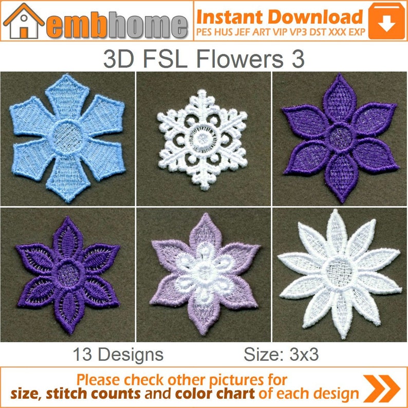3D FSL Flowers Machine Embroidery Design Free Standing Lace - Etsy