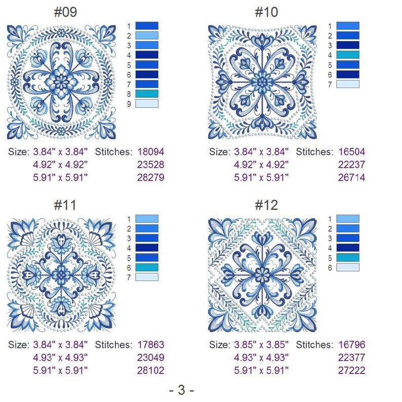 Delft Blue Quilt Block Machine Embroidery Designs Instant Download 4x4 ...