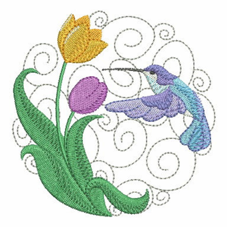 Hummingbird Flowers Circle Machine Embroidery Designs Pack Instant ...