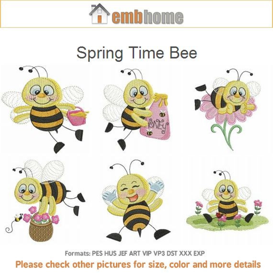 Spring Time Bee Floral Flowers Animal Machine Embroidery - Etsy