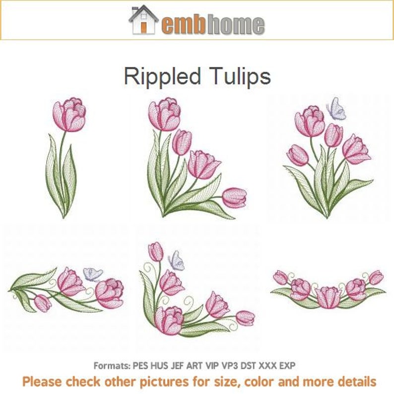 Rippled Tulips Floral Embroidery Designs Instant Download 4x4 - Etsy
