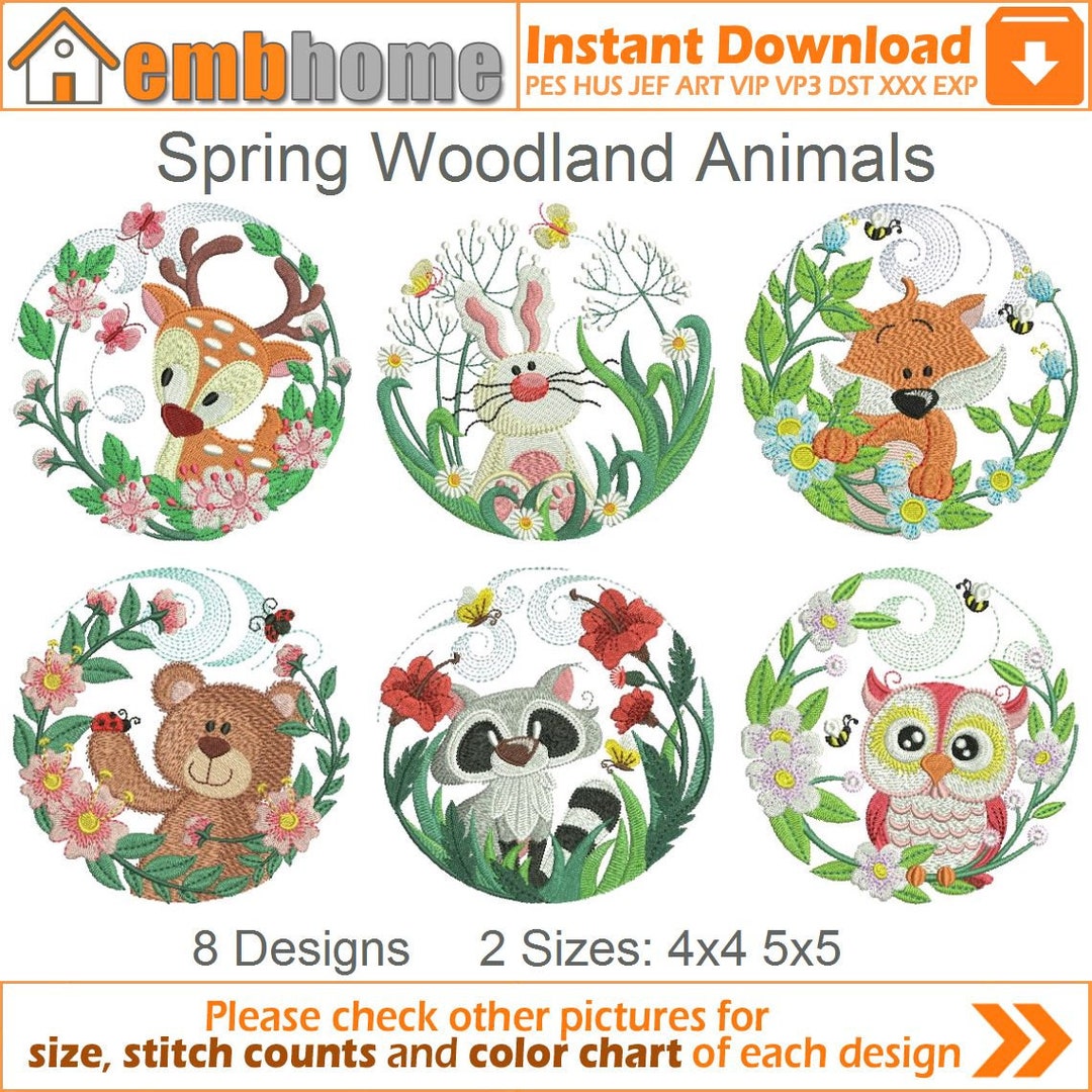 Spring Woodland Animals Machine Embroidery Designs Instant Download 4x4 ...