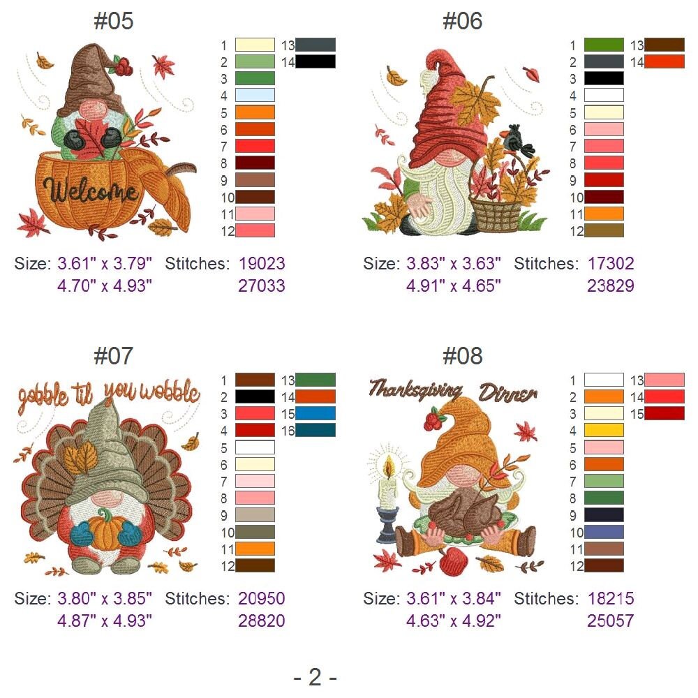 Fall Gnome Machine Embroidery Designs Pack Instant Download 4x4 5x5 ...