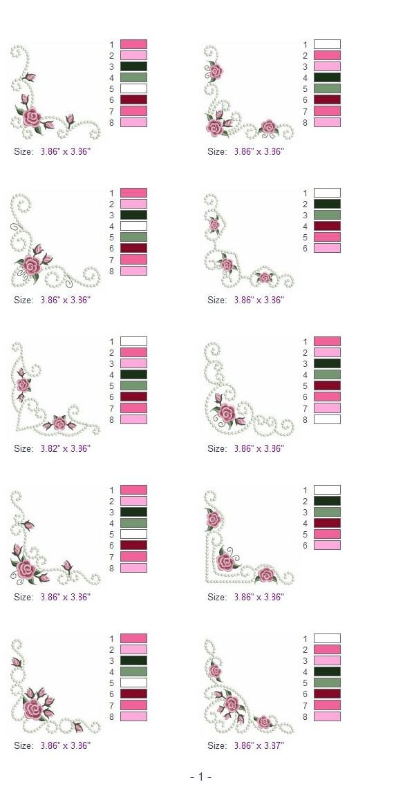 Pearl Roses Corners Quilt Heirloom Block Machine Embroidery | Etsy