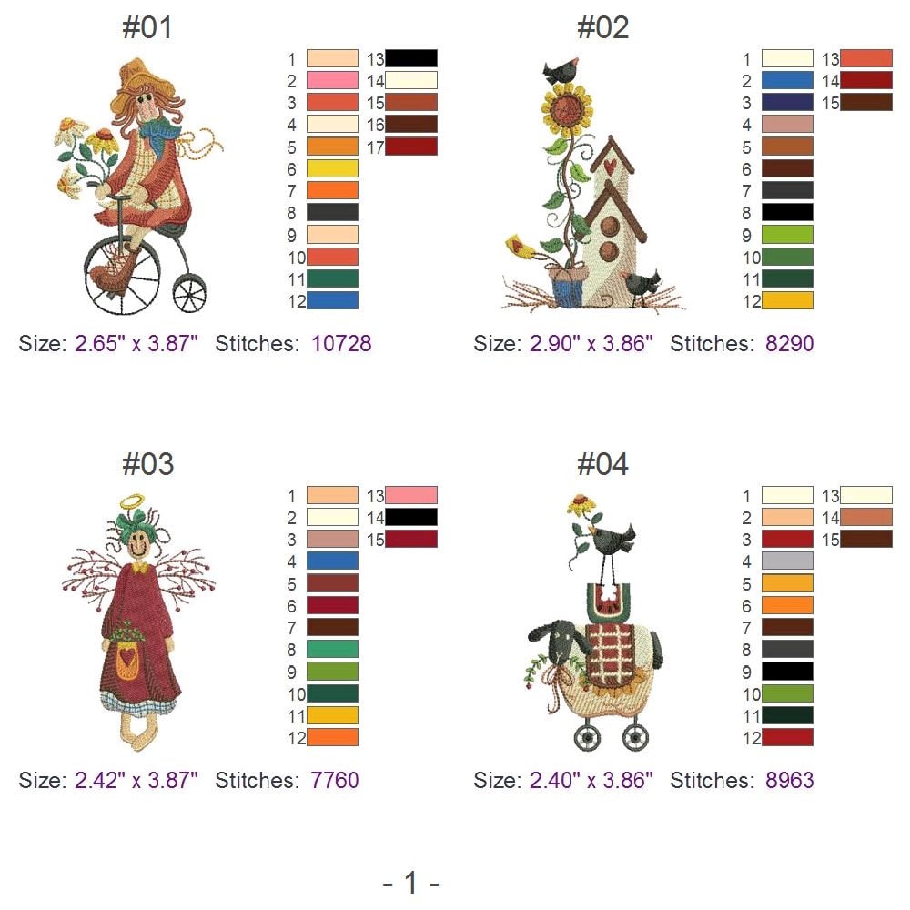 Country Medley Primitive Machine Embroidery Designs Pack Instant ...