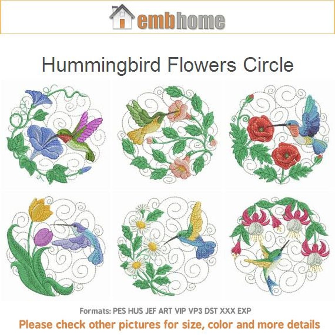 Hummingbird Flowers Circle Machine Embroidery Designs Pack - Etsy