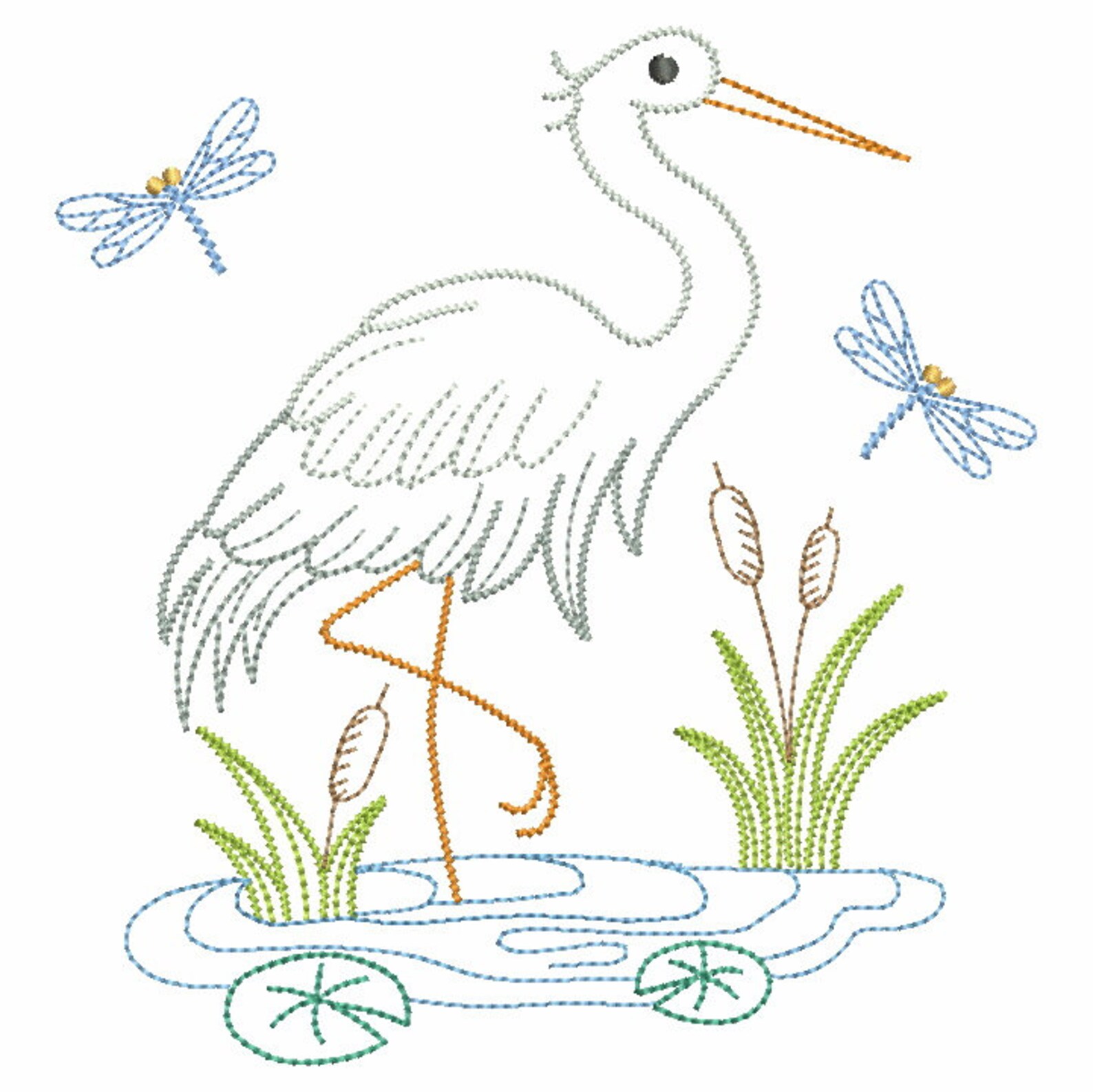 Vintage Pond Scene Machine Embroidery Designs Instant Download 4x4 5x5 ...