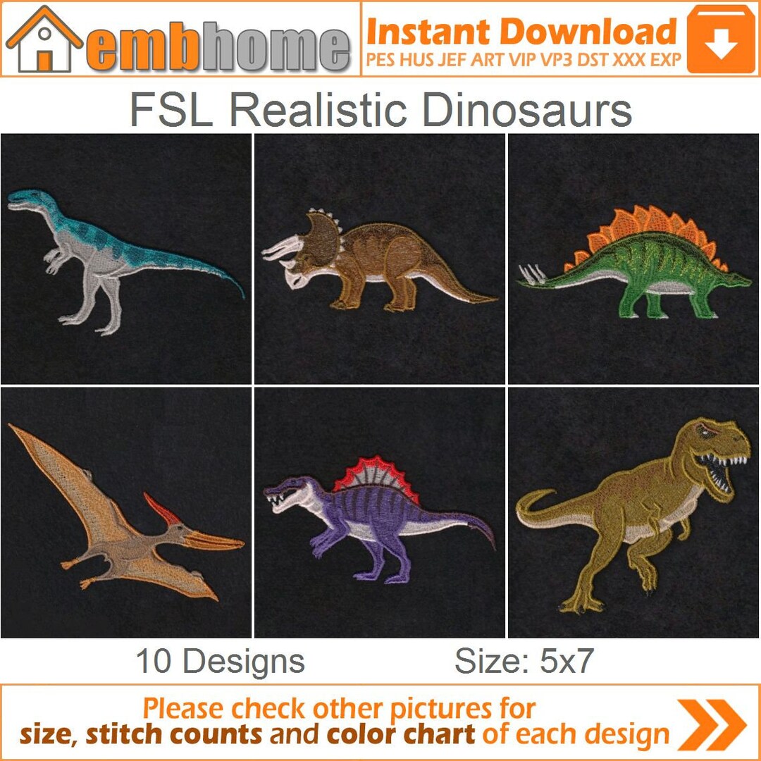 FSL Realistic Dinosaurs Free Standing Lace Machine Embroidery Designs ...