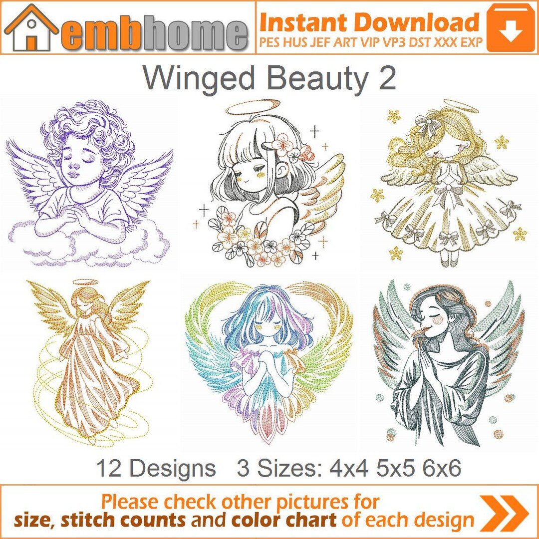 Winged Beauty Machine Embroidery Designs Pack Instant Download 4x4 5x5 ...