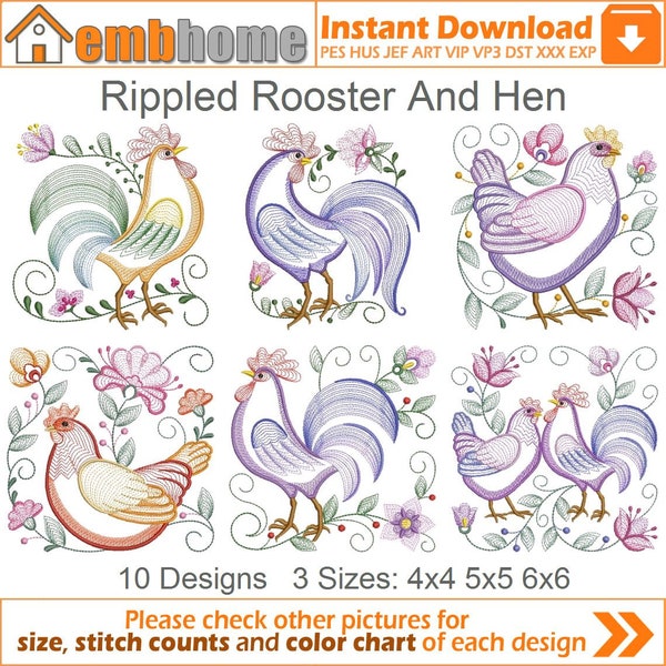 Rooster Embroidery Designs - Etsy