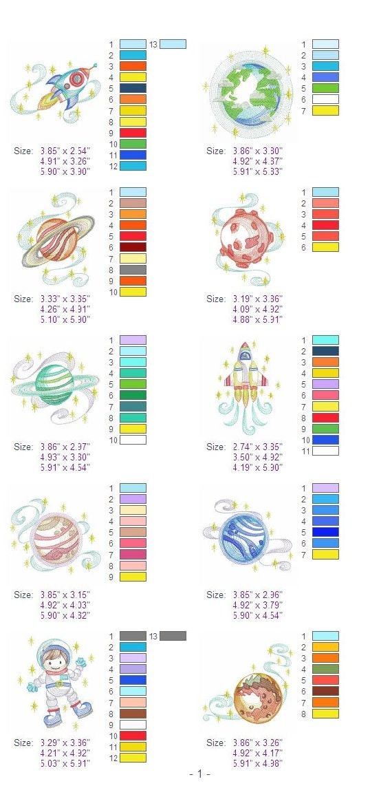 Spaced Out Machine Embroidery Designs Pack Instant Download - Etsy