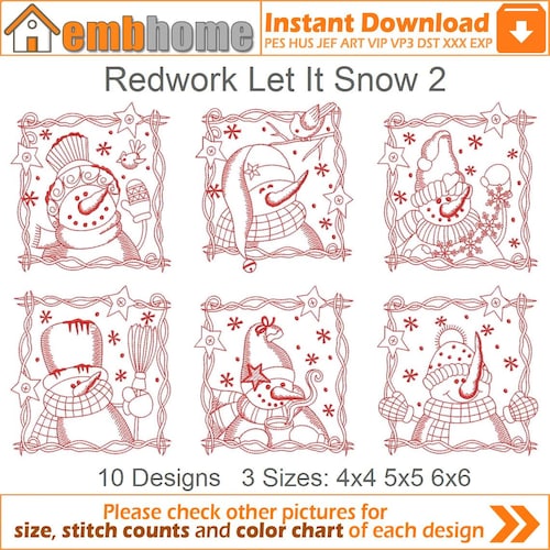 Redwork Snowman Christmas Holiday Machine Embroidery Designs - Etsy