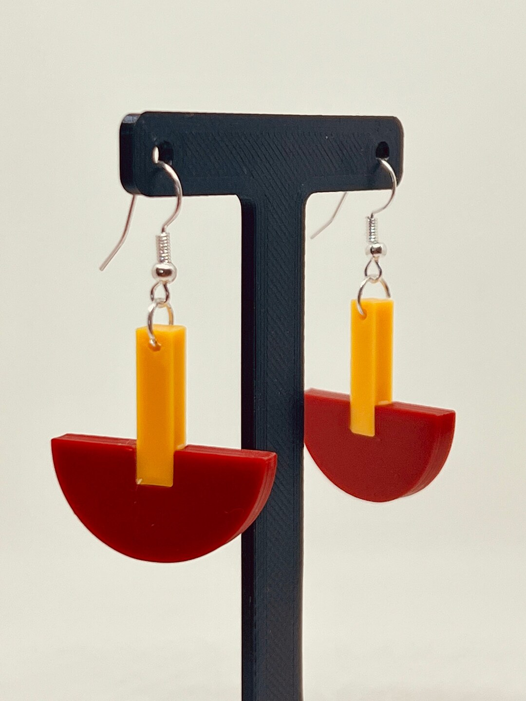 Mid-century Style Drop Earrings With 2 Colour Semi-circle Design (pair ...