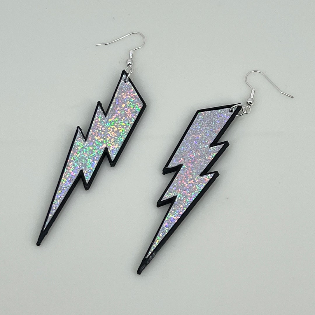 Holographic Lightning Bolt Novelty Statement Earrings (pair) by David ...