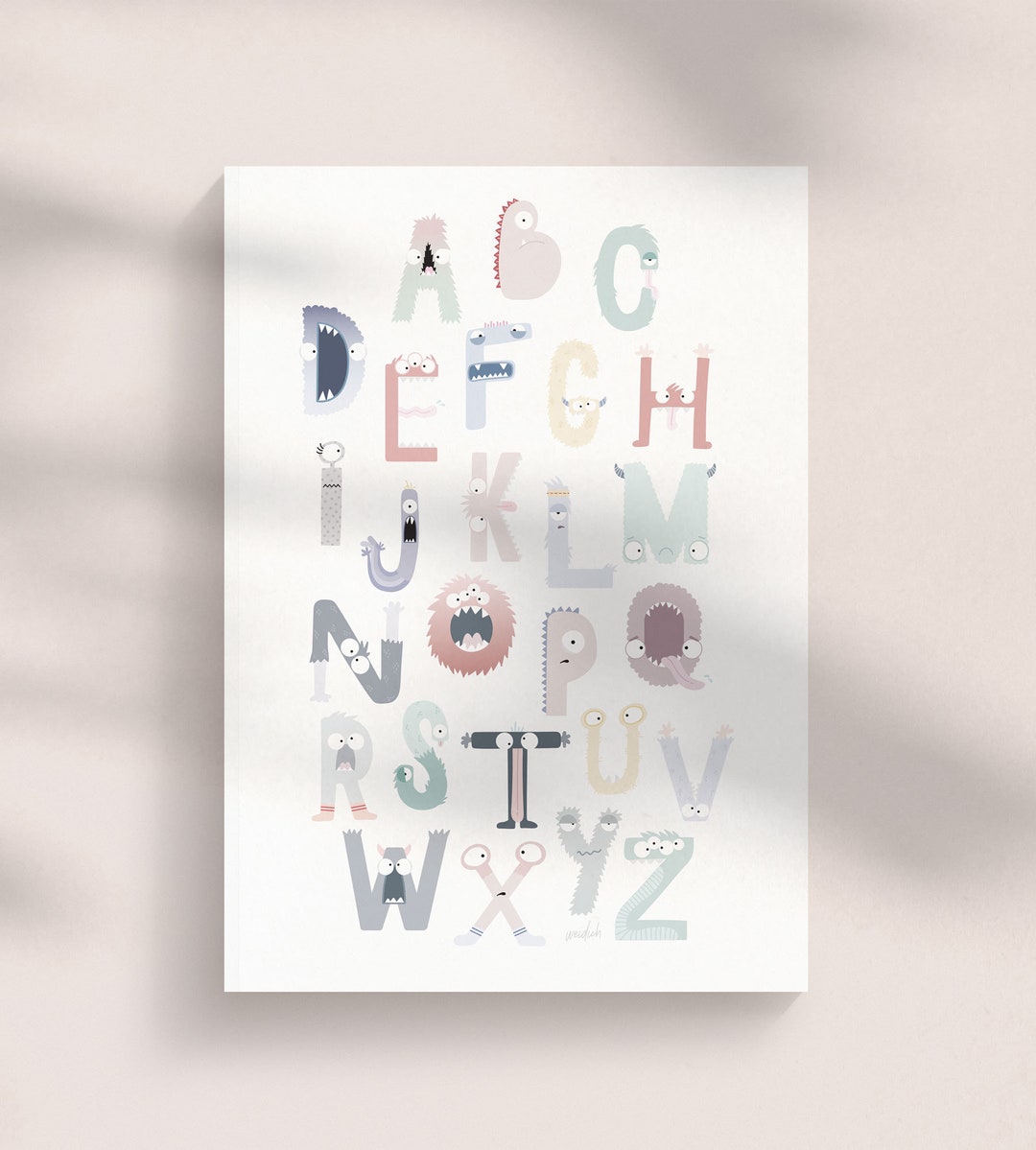 Monster Alphabet Poster AZ Digital Pastel - Etsy