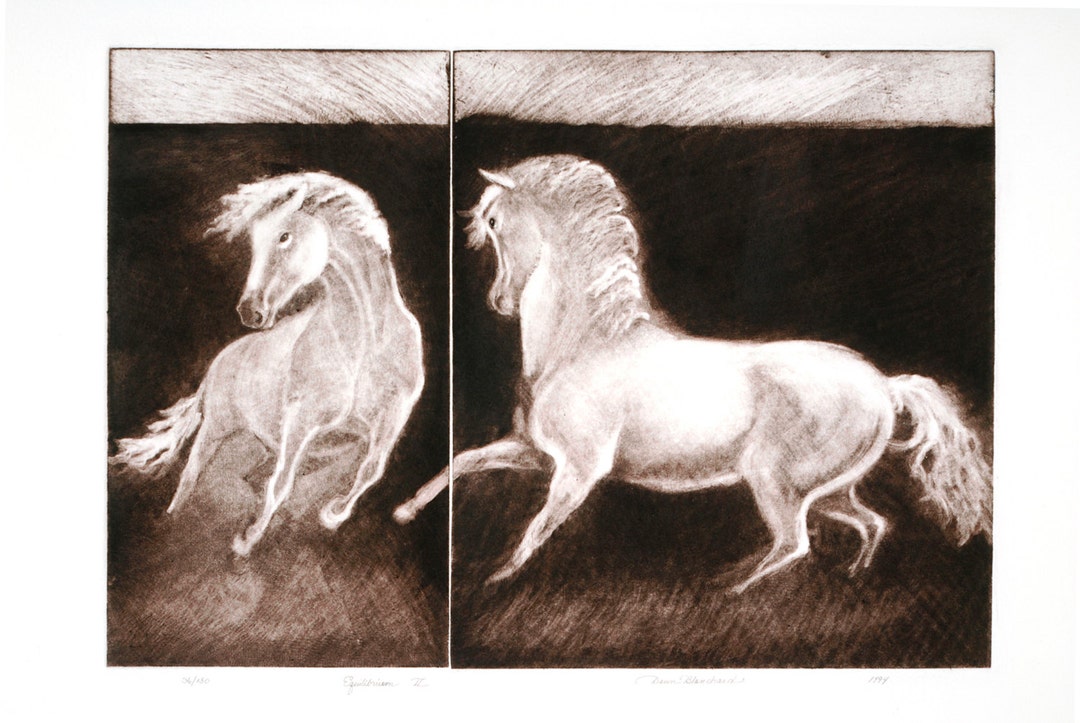 Equilibrium II, Horses in Balance a Handmade Mezzotint - Etsy